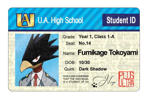 1-A - UA Student IDs - My Hero Academia - TheMysteryShack